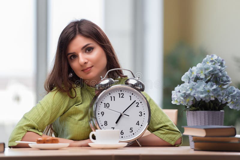 The Student with Gian Alarm Clock Preparing for Exams Stock Image ...