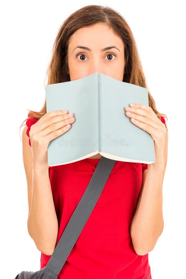Student Girl Behind Her Book Stock Image - Image of looking, university ...