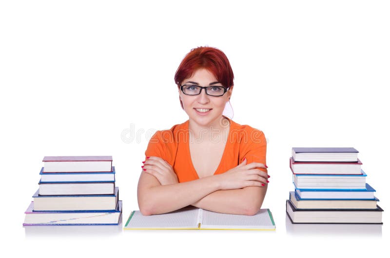 Student Girl with Books Isolated on White Stock Photo - Image of smile ...