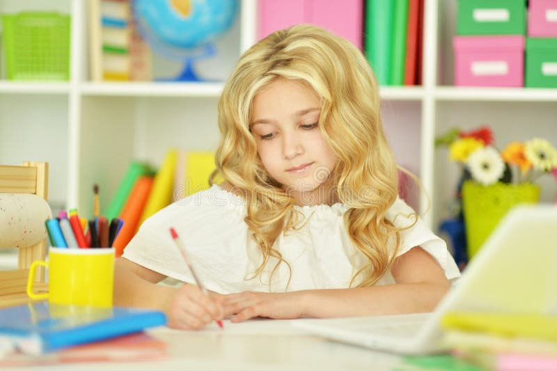 Student Girl with Books and Laptop Stock Image - Image of computer ...