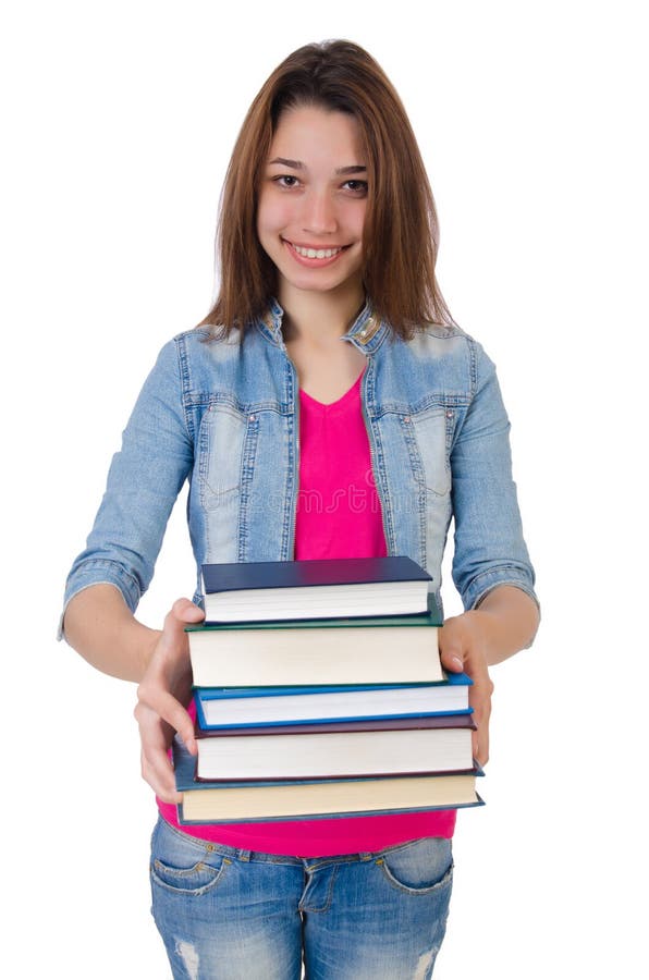 Student Girl with Books on White Stock Image - Image of attractive ...