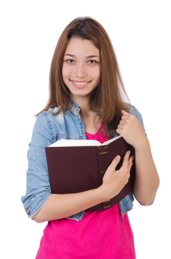 Student Girl with Books on White Stock Photo - Image of casual, lesson ...