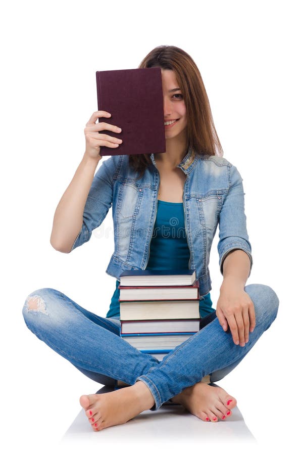 Student Girl with Books on White Stock Photo - Image of book, college ...