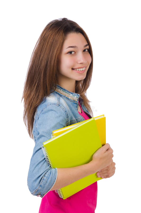 Student Girl with Books on White Stock Photo - Image of casual ...