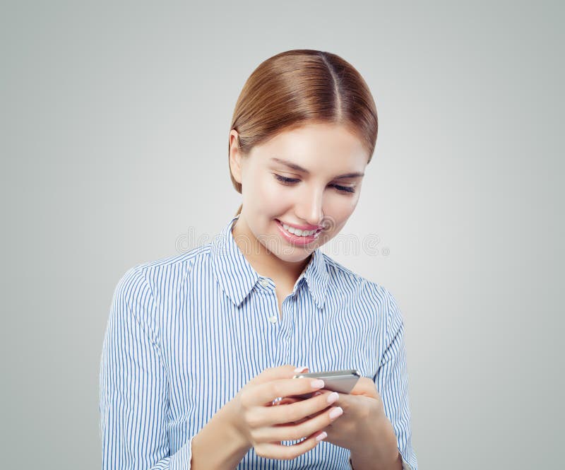 Student Girl Cell Phone. Young Woman Texting Stock Photo - Image of ...