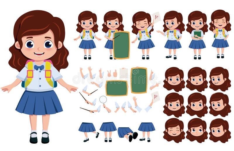 Student Girl Character Creation, Vector Set. School Girl Editable ...
