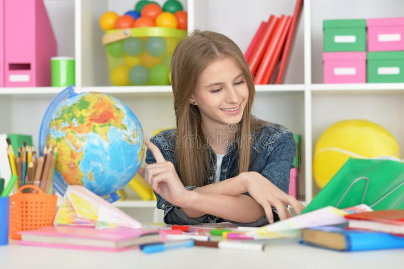 Student girl at class stock image. Image of concentration - 82518145