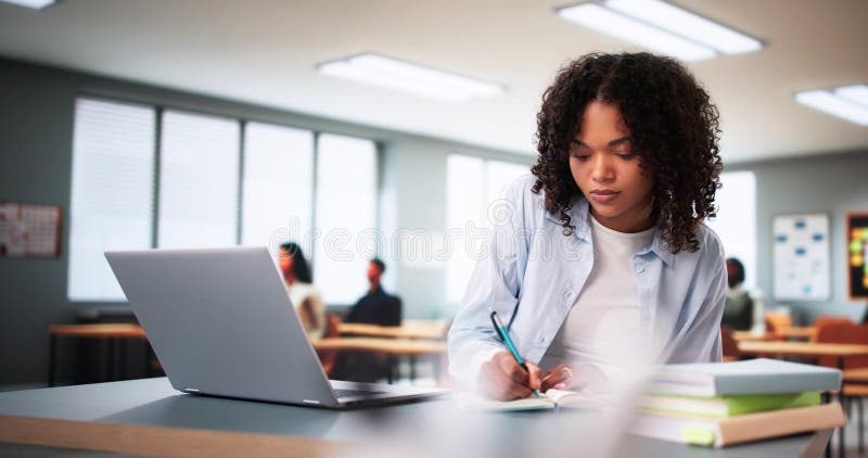Student Girl in Classroom Using Laptop Stock Image - Image of lesson ...