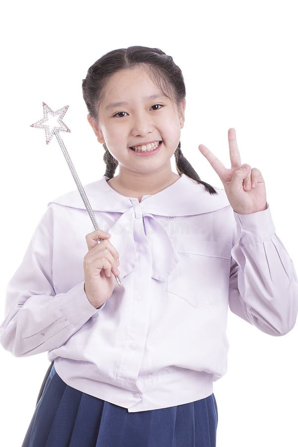 Student Girl Hold Magic Wand Stock Photo - Image of happy, person: 35015332