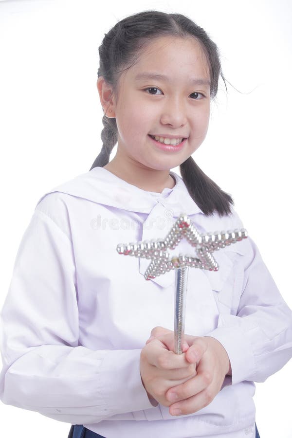 Student Girl Hold Magic Wand Stock Photo - Image of happy, person: 35015332