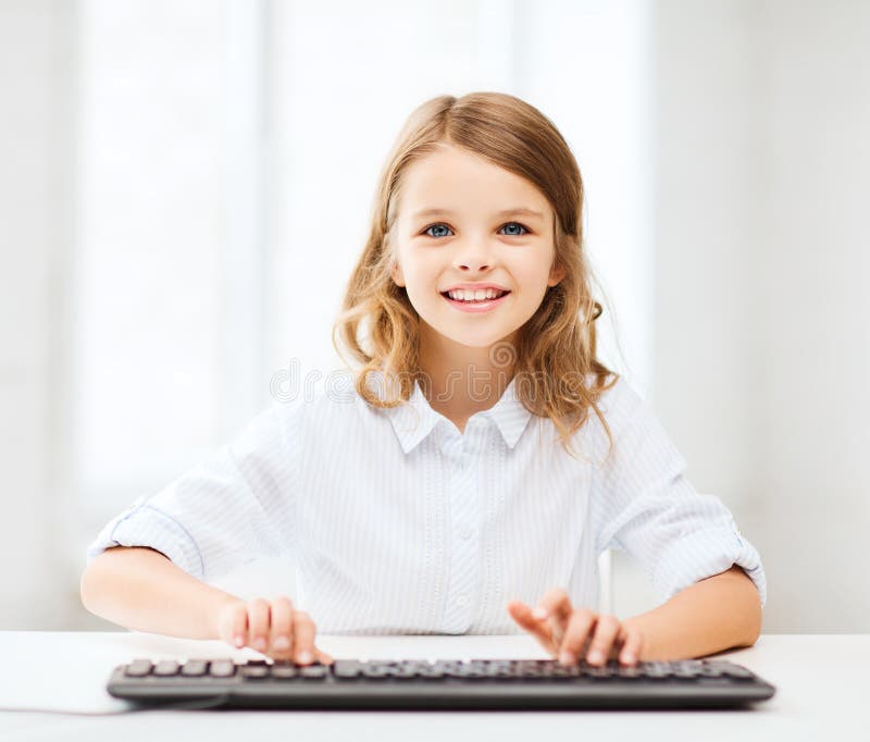 Student girl with keyboard stock image. Image of childhood - 33874933