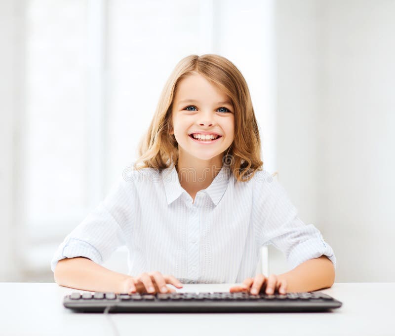 Student girl with keyboard stock image. Image of home - 33876043