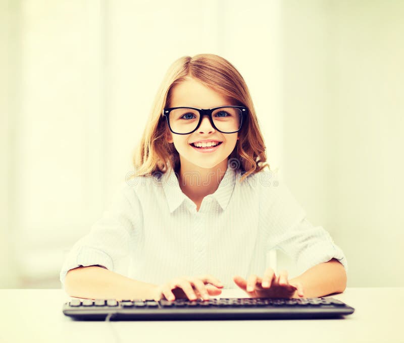 The girl and the keyboard stock image. Image of education - 11175029