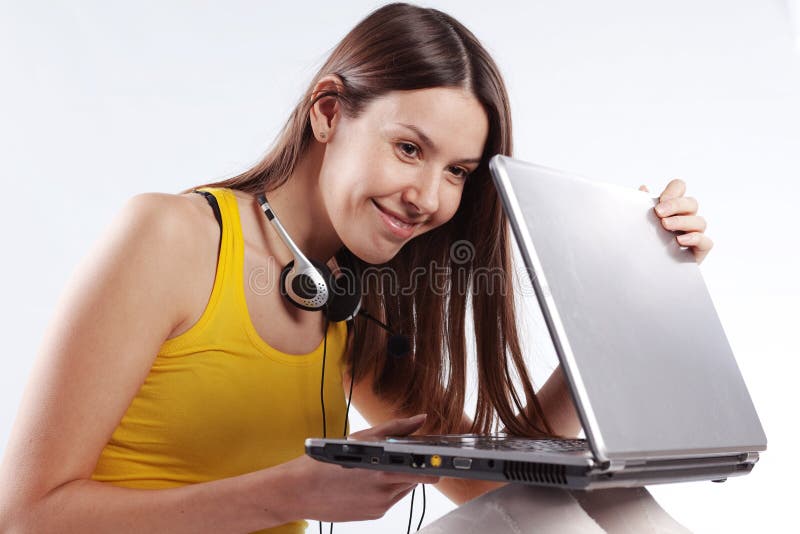 Student girl with laptop stock photo. Image of learning - 12894476