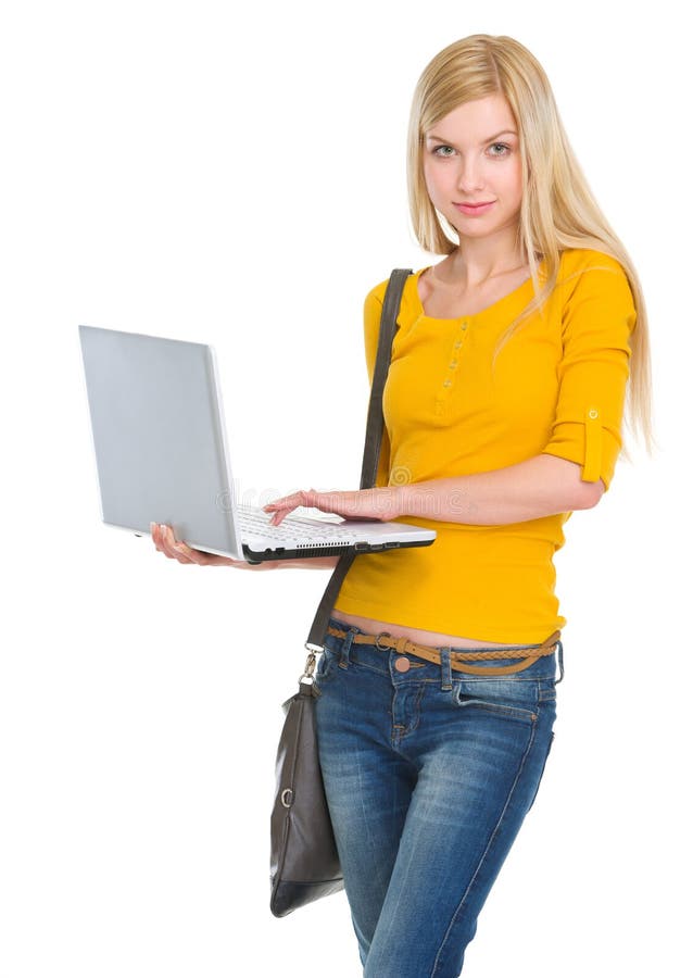Female Student with a Laptop and Notebook Stock Image - Image of ...