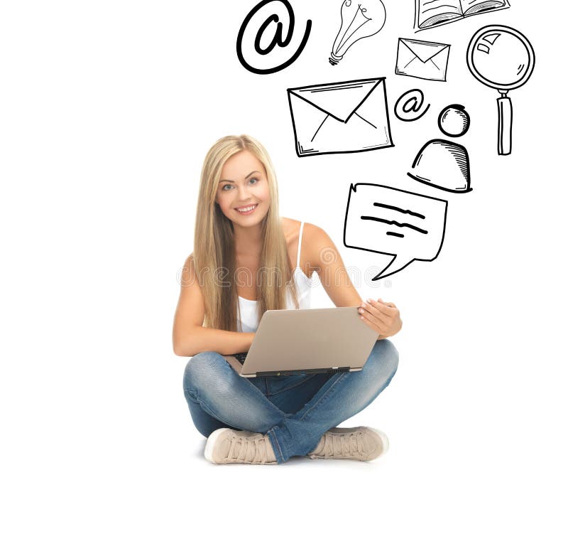 Girl with Laptop Pc at School Stock Image - Image of home, education ...