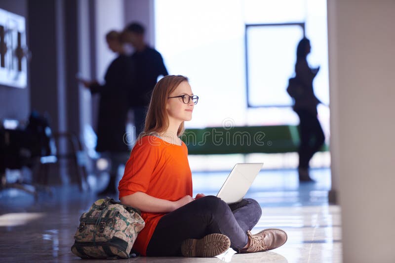 Student Girl with Laptop Computer Stock Image - Image of glasses ...