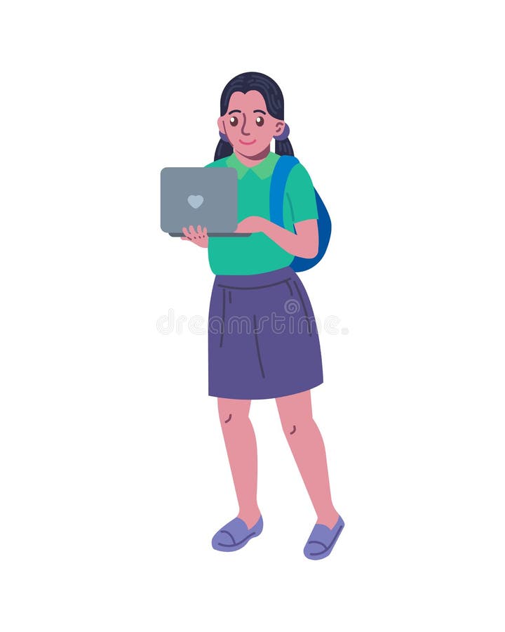 Student Girl with Laptop Computer Vector Illustration Stock Vector ...