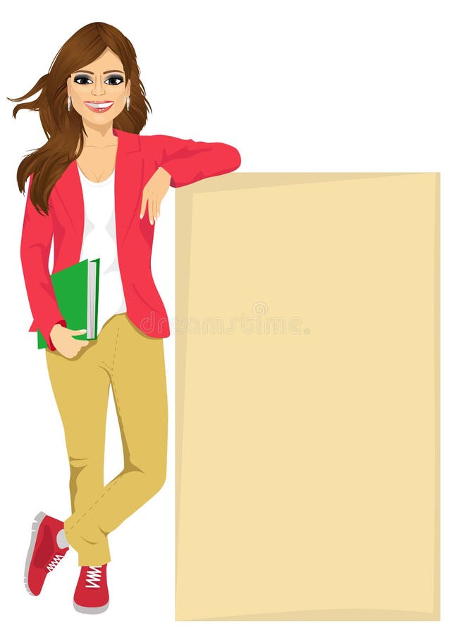 Student Boy Leaning Against a Blank Board Stock Vector - Illustration ...