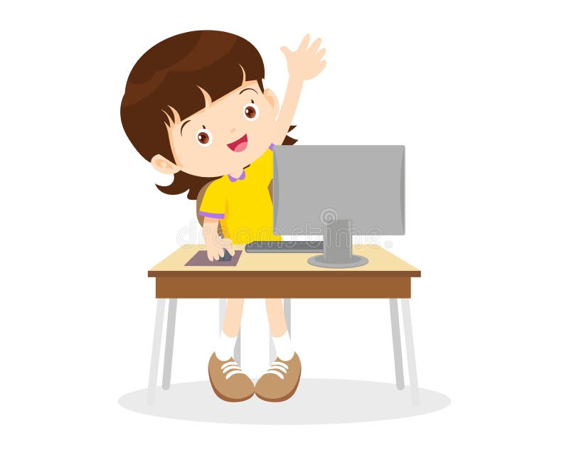Student Boy Learning Computer Hand Up Stock Vector - Illustration of ...