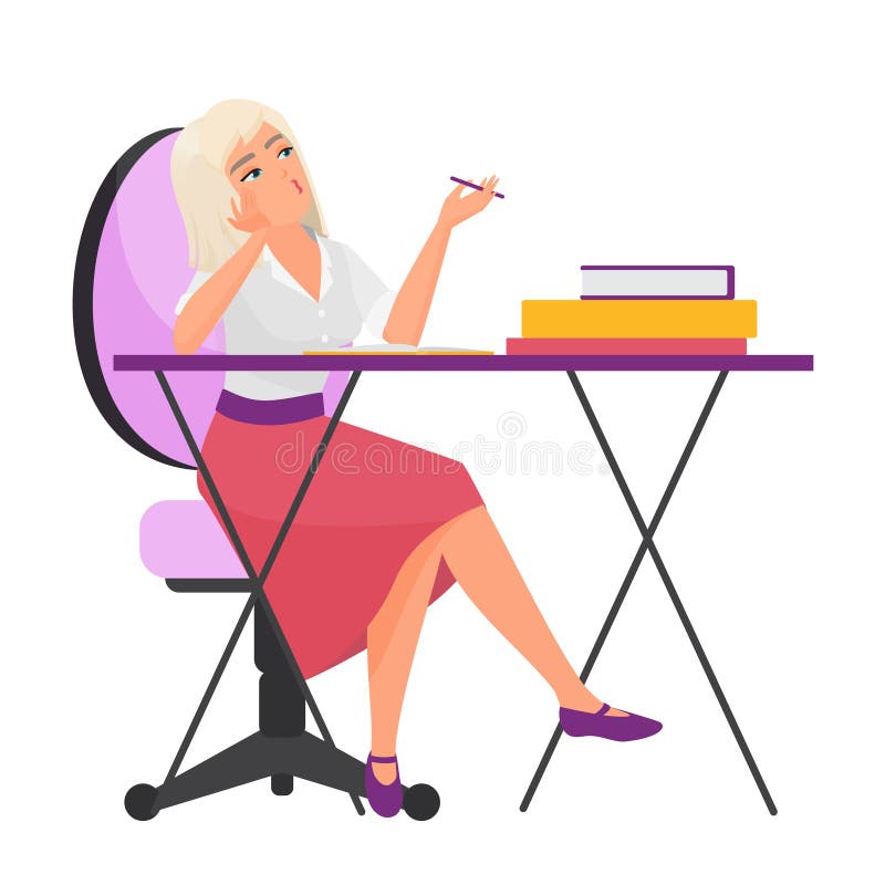 Student Girl Learning at Desk Stock Vector - Illustration of school ...