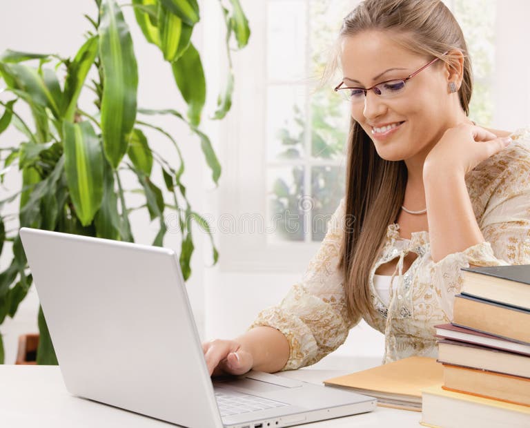 Student Girl Learning with Laptop Stock Image - Image of casual, adult ...