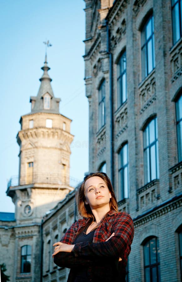 Student Girl Near the University Building Stock Photo - Image of test ...