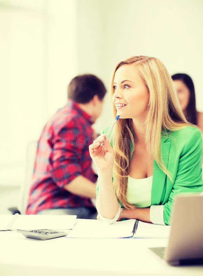 Student Girl with Notebook and Calculator Stock Image - Image of exam ...