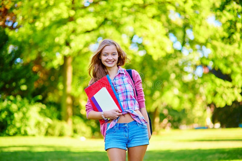 Student Girl Going Back To School and Smiling Stock Photo - Image of ...