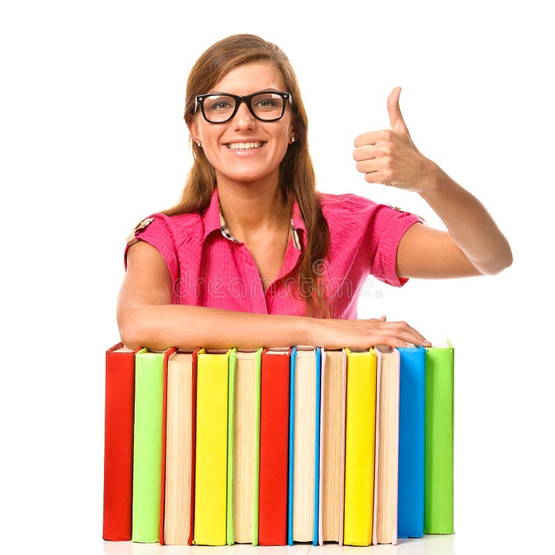 Student with Book in Hand Giving Thumb-up Gesture Stock Photo - Image ...