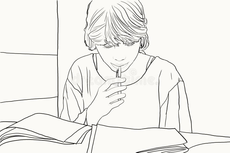 Student Girl Reading stock illustration. Illustration of bureau - 3553262