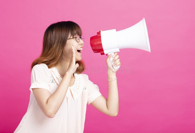 Student Girl Shouting with Megaphone Stock Photo - Image of asian ...