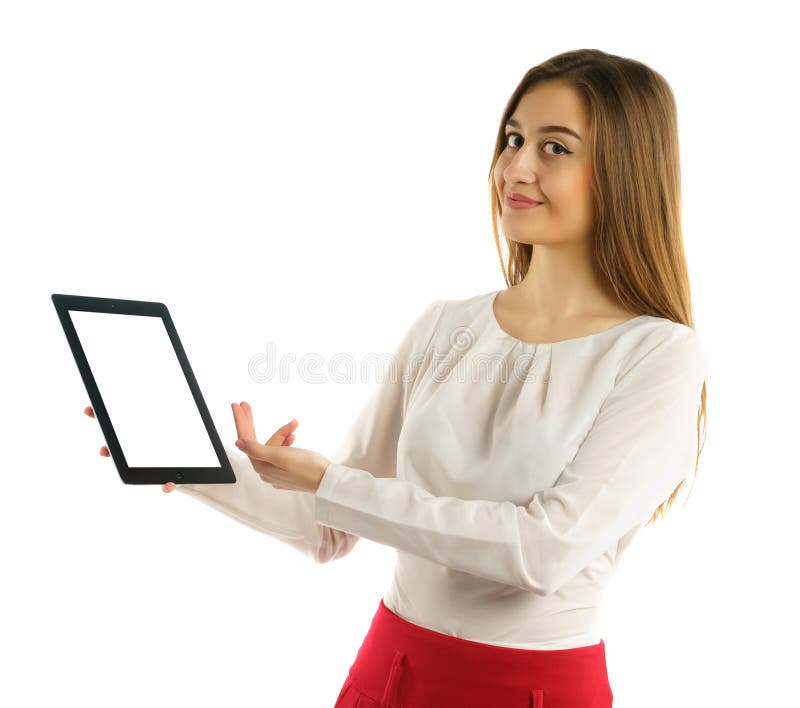 Student Girl Showing Screen Tablet Pc Stock Image - Image of cute ...