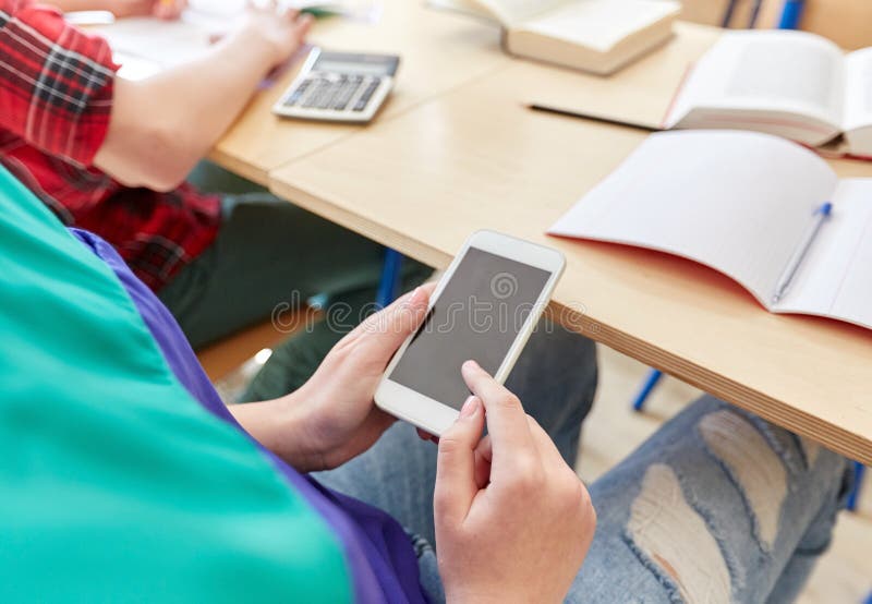 Student Girl with Smartphone Texting at School Stock Image - Image of ...