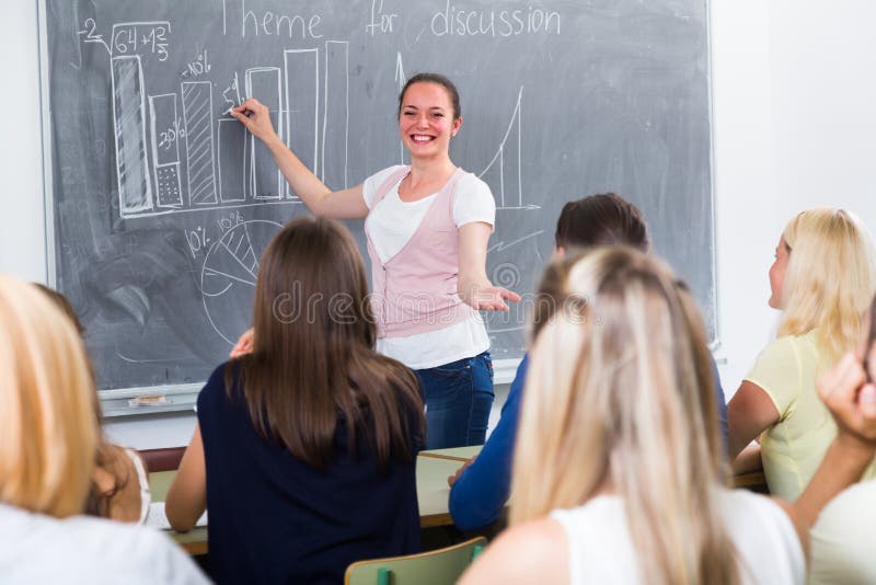 Student Girl Standing at Blackboard Stock Image - Image of european ...