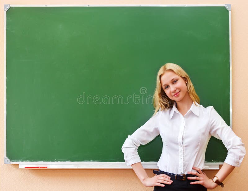 Student Girl Standing Near Blackboard Stock Photo - Image of class ...