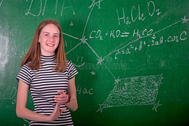 Student Girl Standing Near Clean Blackboard in the Classroom Stock ...