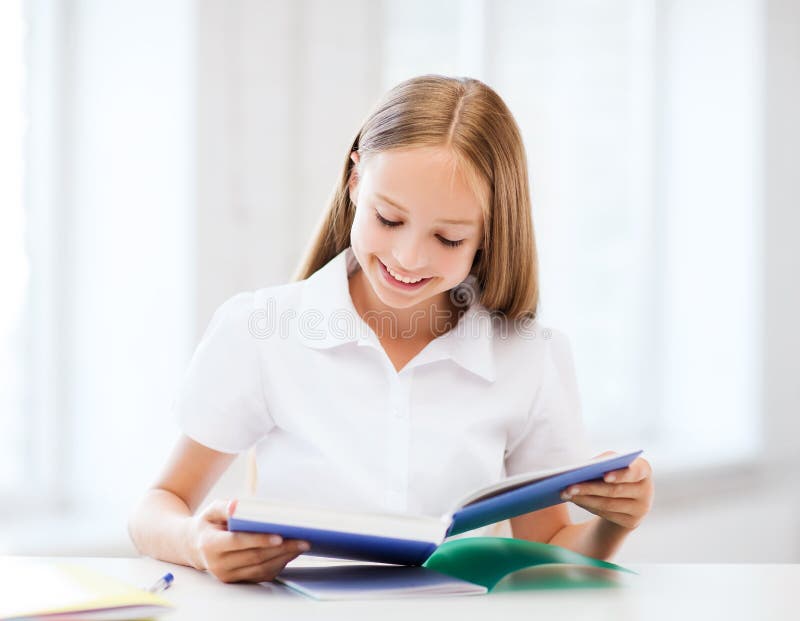 Student Girl Studying at School Stock Image - Image of childhood, cute ...