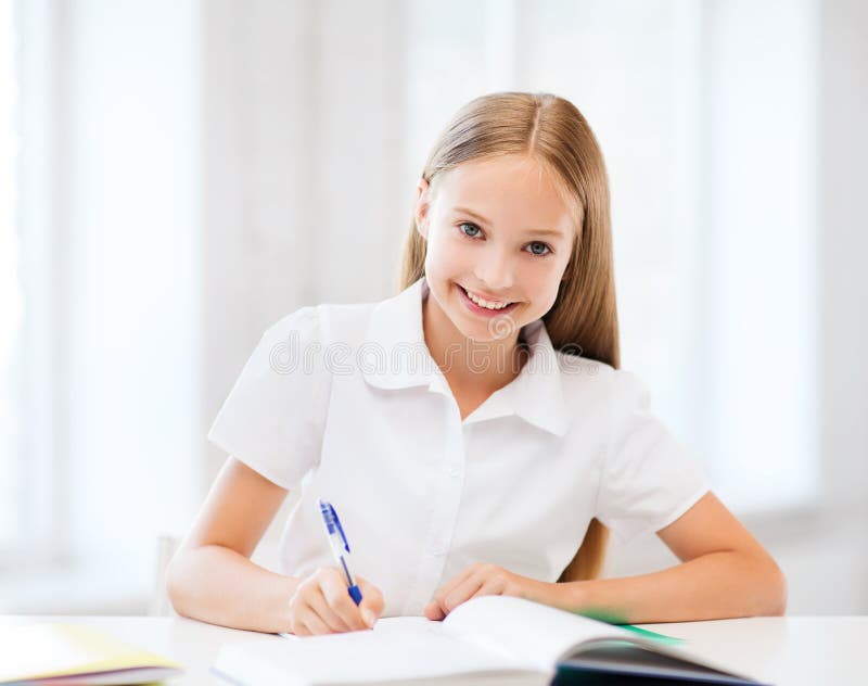 Student Girl Studying at School Stock Image - Image of notes, little ...