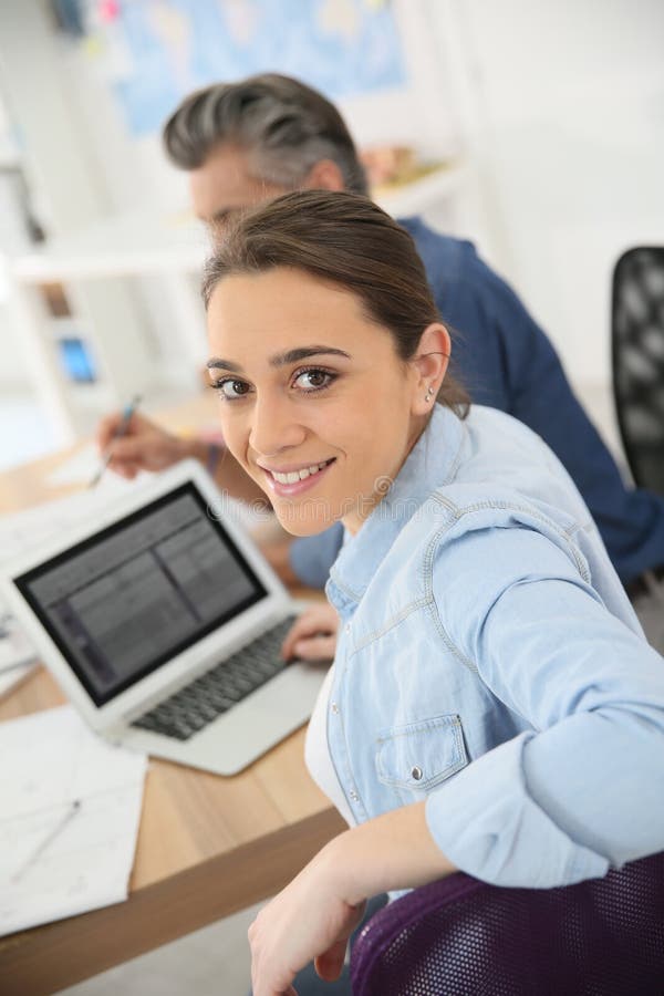 Student Girl in Training Course Using Laptop Stock Image - Image of ...