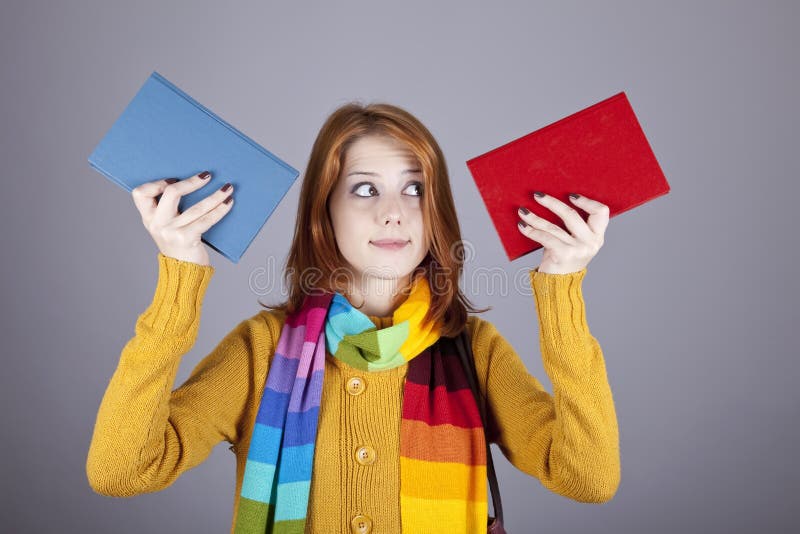 Student Girl with Two Books. Stock Image - Image of colour, blue: 16638591