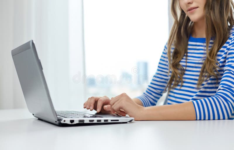 Student Girl Typing on Laptop Computer Stock Image - Image of computer ...