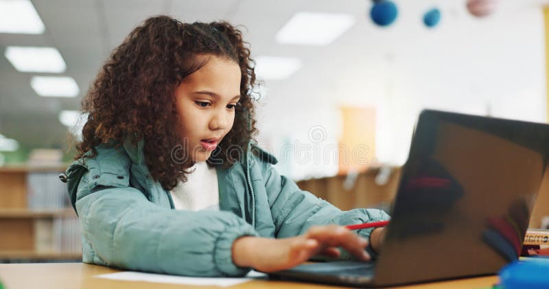 Student, Girl and Typing with Laptop for Exam, E Learning or Online ...
