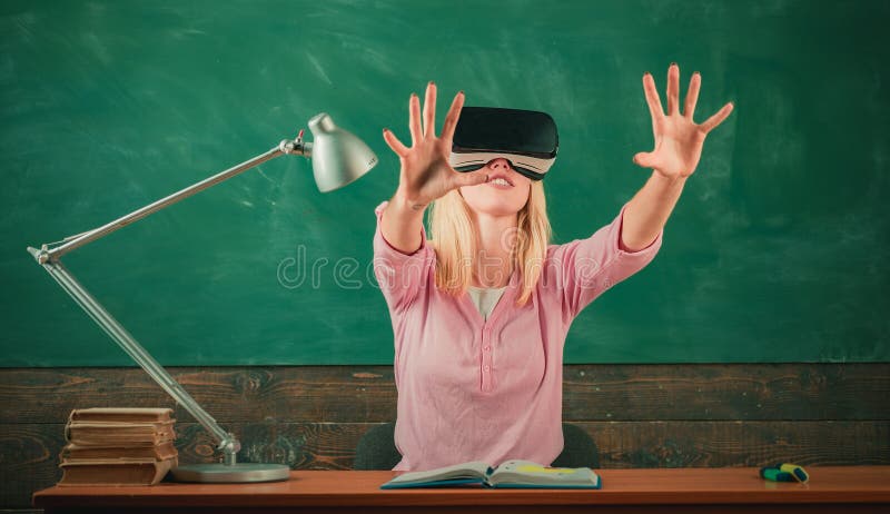 Student Girl Virtual Glasses, Virtual Reality. Future Education ...