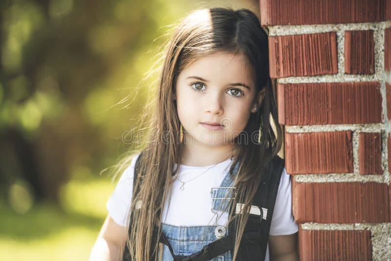 Student Girl Wearing School Backpack Outside of the School Stock Image ...