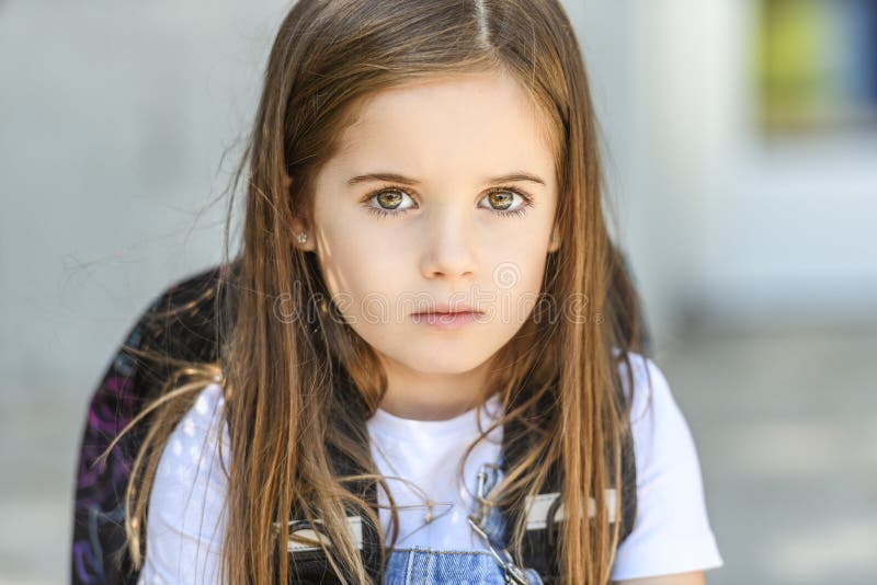Student Girl Wearing School Backpack Outside of the School Stock Photo ...