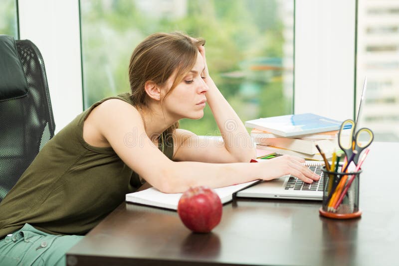 Student Girl Working at the Computer Stock Image - Image of laptop ...