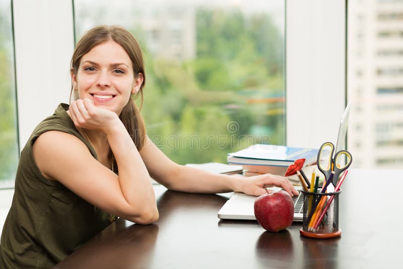 Student Girl Working at the Computer Stock Photo - Image of sitting ...