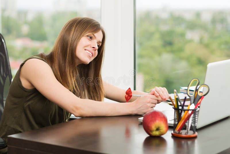 Student Girl Working at the Computer Stock Image - Image of learning ...