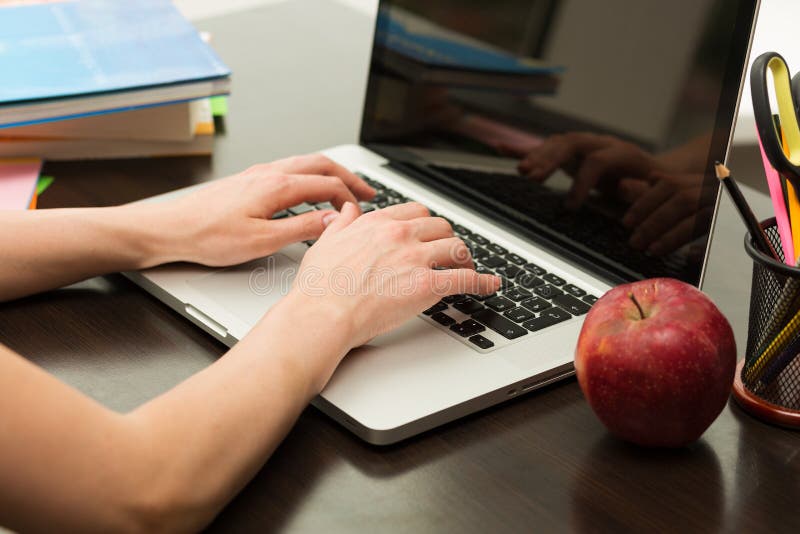 Student Girl Working at the Computer Stock Image - Image of laptop ...